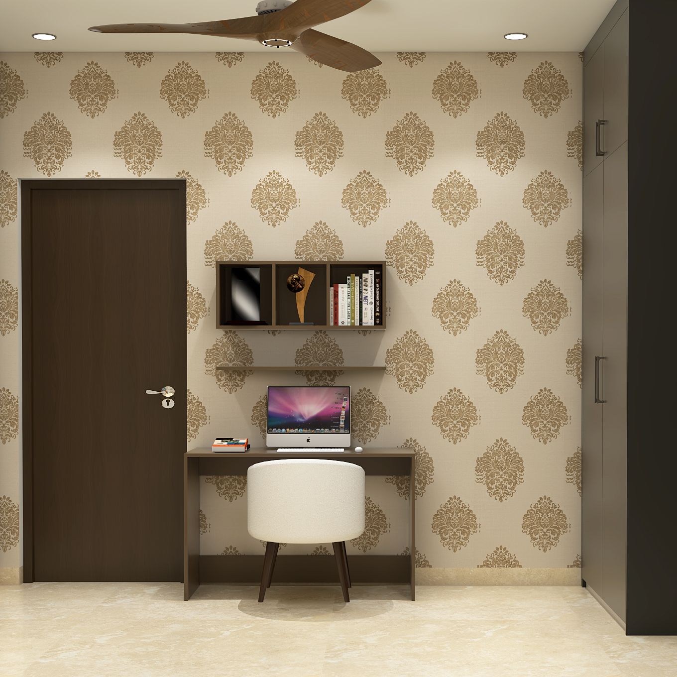 Compact Study Room Design With White Chair