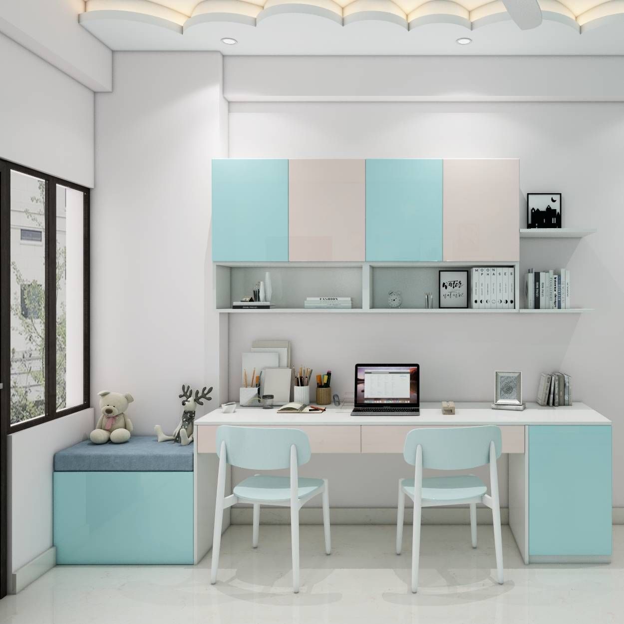 Spacious Home Office Design With Overhead Storage | Livspace