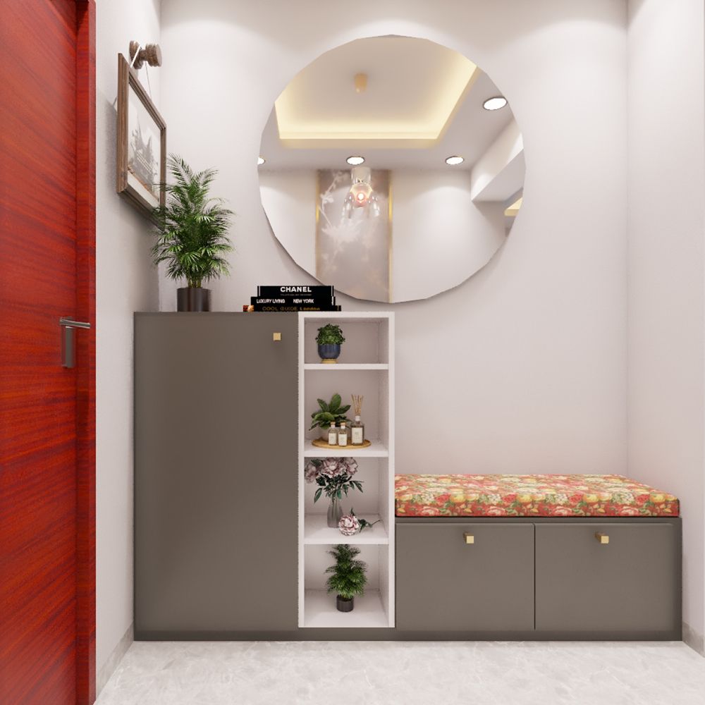 Compact Foyer Area Design With Cushioned Seating | Livspace