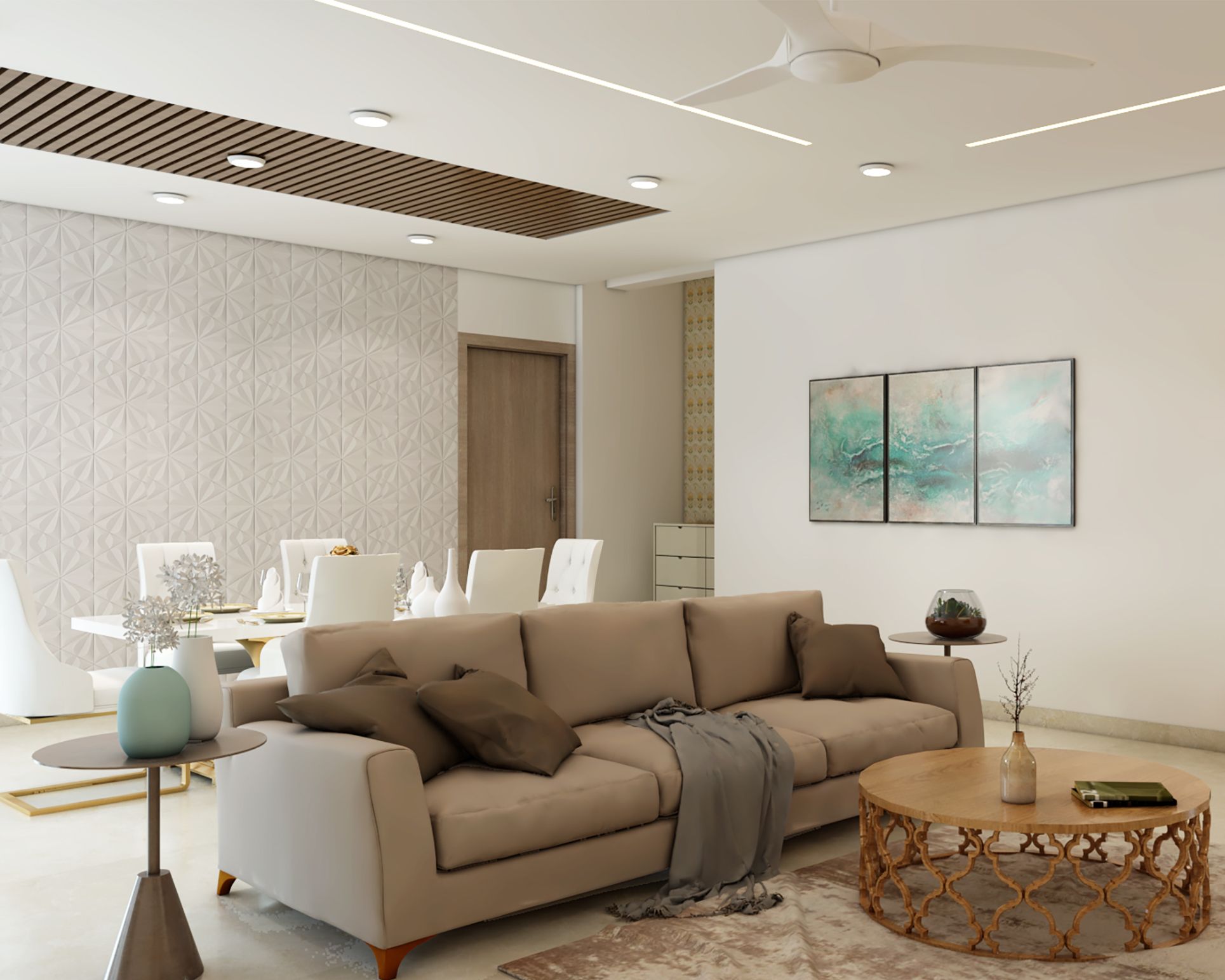 Spacious Living Room Design With A Circular Center Table | Livspace