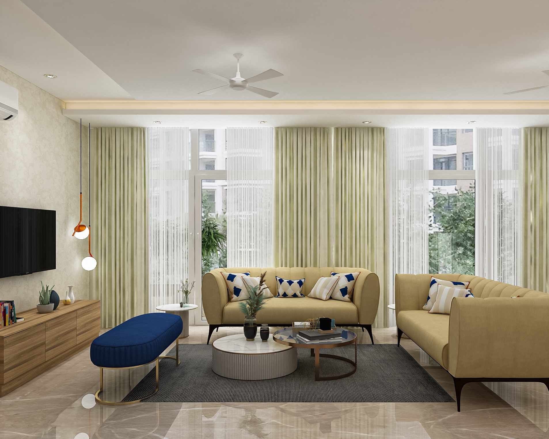 Contemporary Hall Interior Design With Ample Seating Options | Livspace