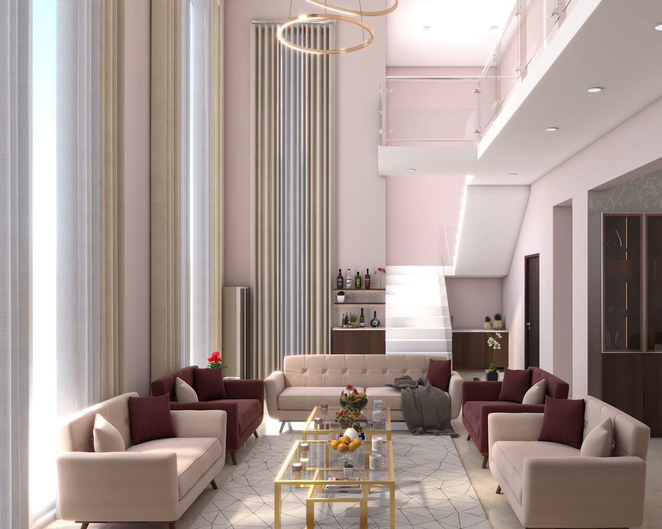 Spacious Living Room Design With A Stylish Chandelier | Livspace