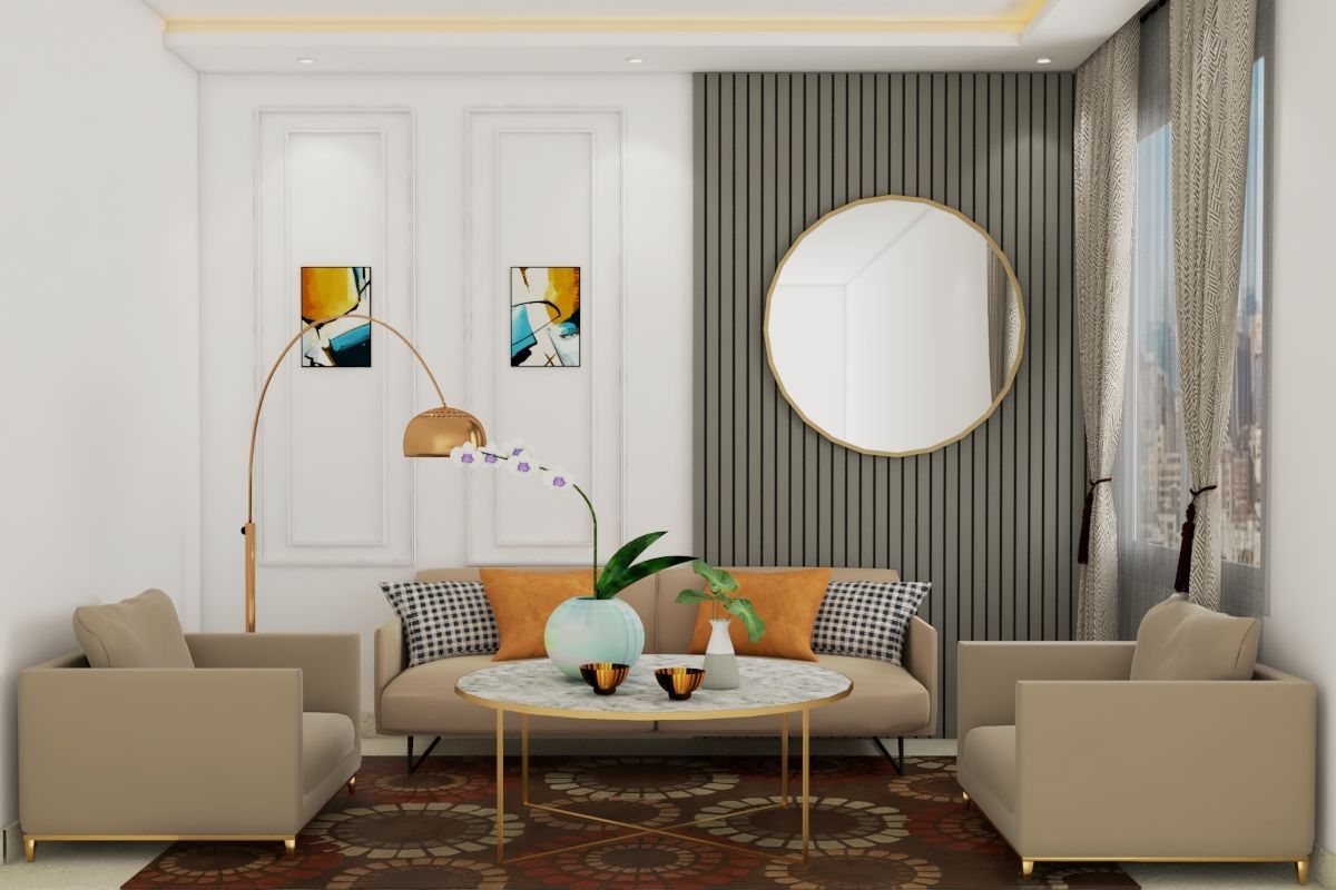 Spacious Living Room Design With Beige Sofa | Livspace