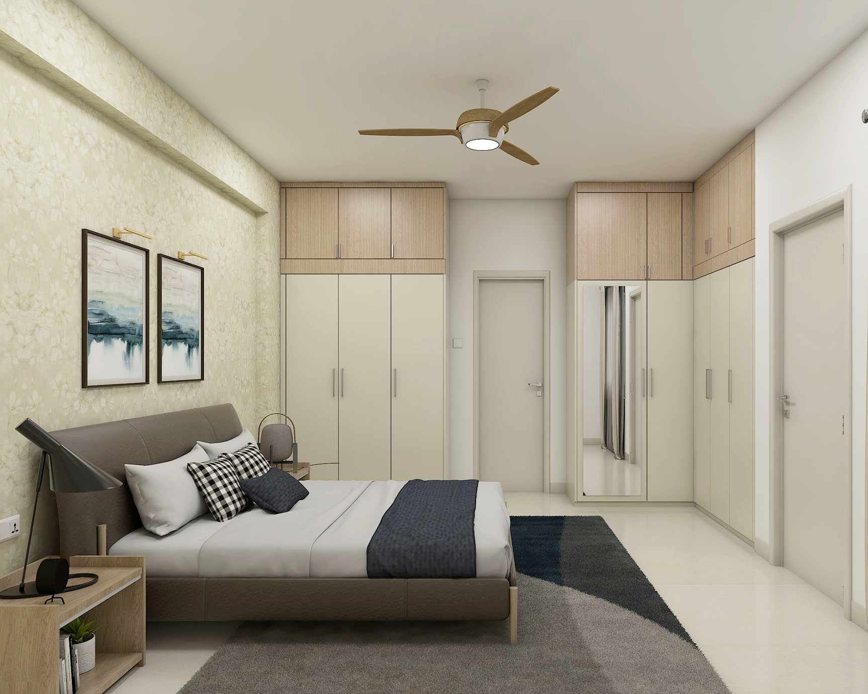 Modern Guest Bedroom With Swing Shutter Wardrobe | Livspace