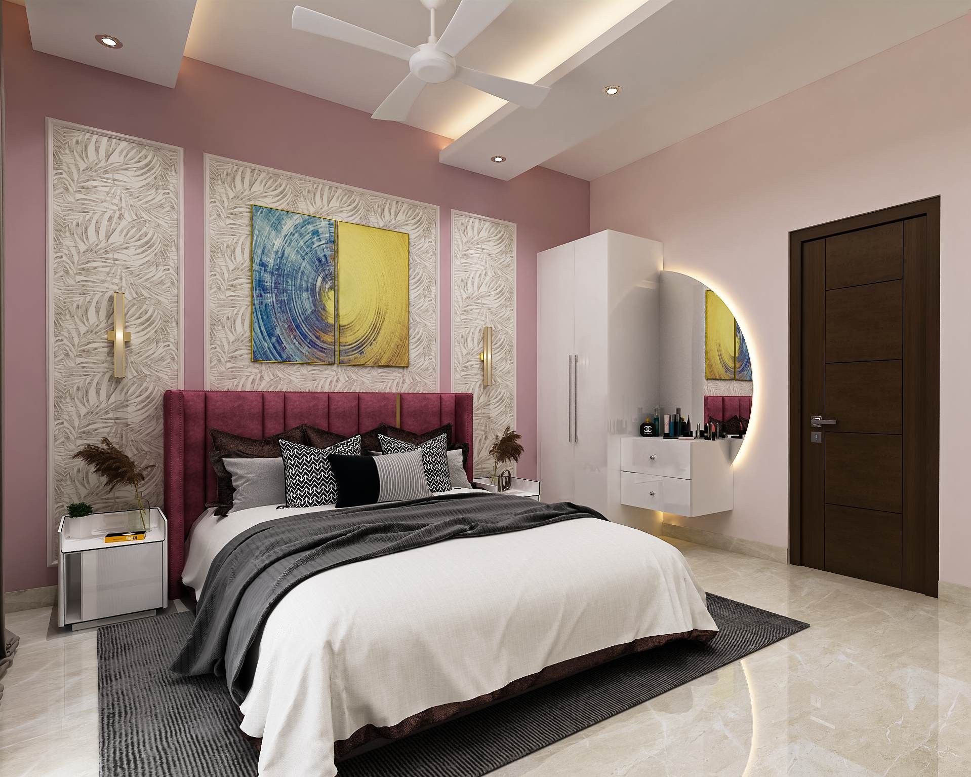 Spacious Bedroom Design With Wall-Mounted Lights | Livspace