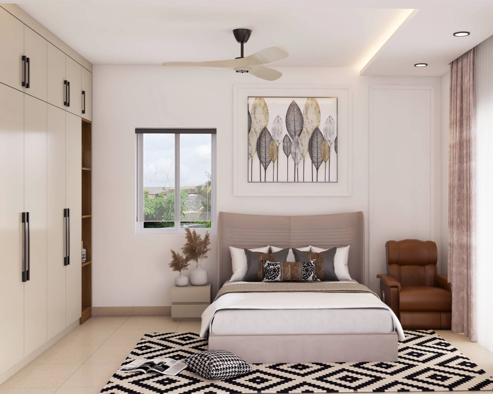 Elegant Guest Bedroom With Swing Shutter Wardrobe | Livspace