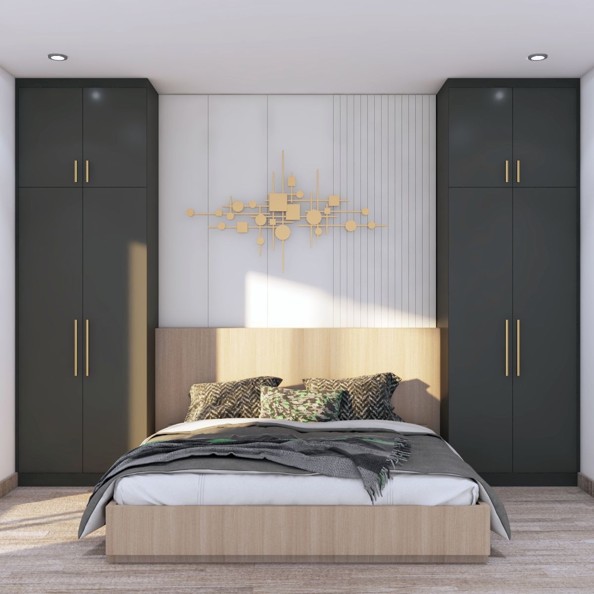 Spacious Master Bedroom With Grey Wardrobe | Livspace