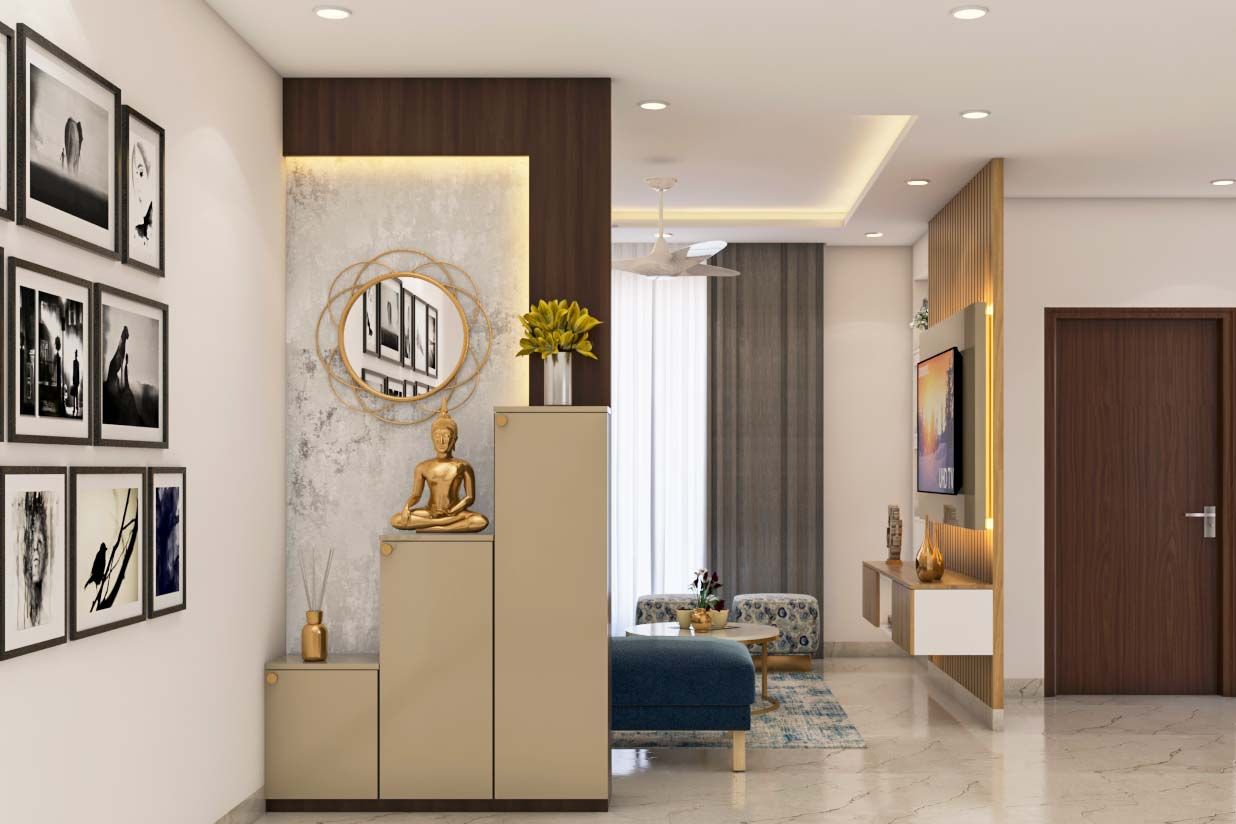 Colour Contrast In Contemporary Foyer Design With Step Storage | Livspace