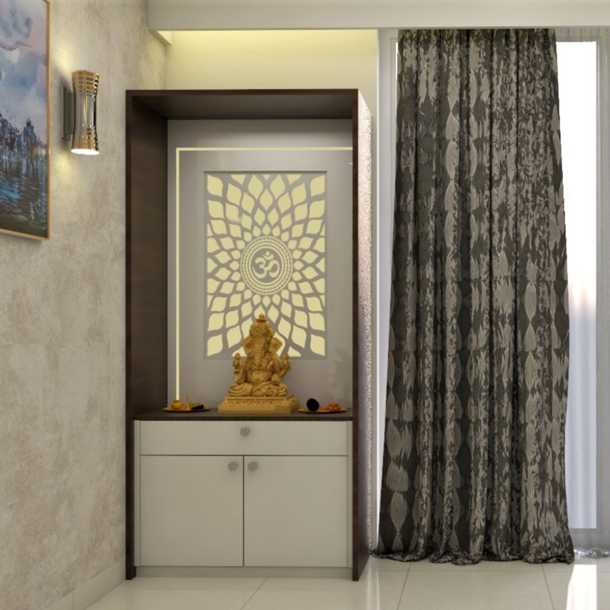 Compact Mandir Design With Storage | Livspace