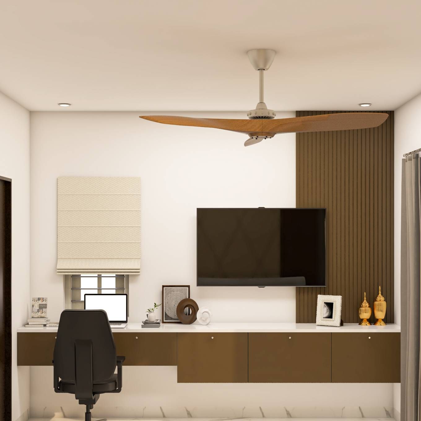 Spacious Modern TV Unit Design With Wooden Panel | Livspace