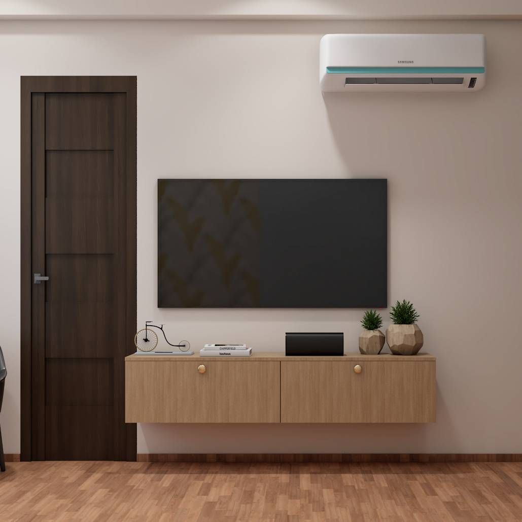 Spacious TV Unit Design With Two Drawer Wall-Mounted Unit | Livspace