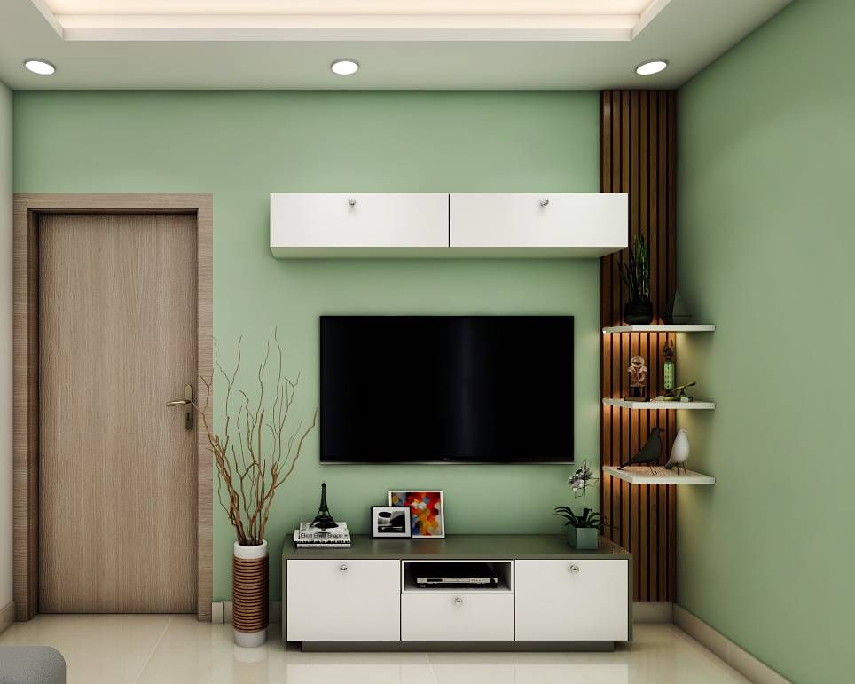 Compact TV Unit Design With Overhead Storage | Livspace