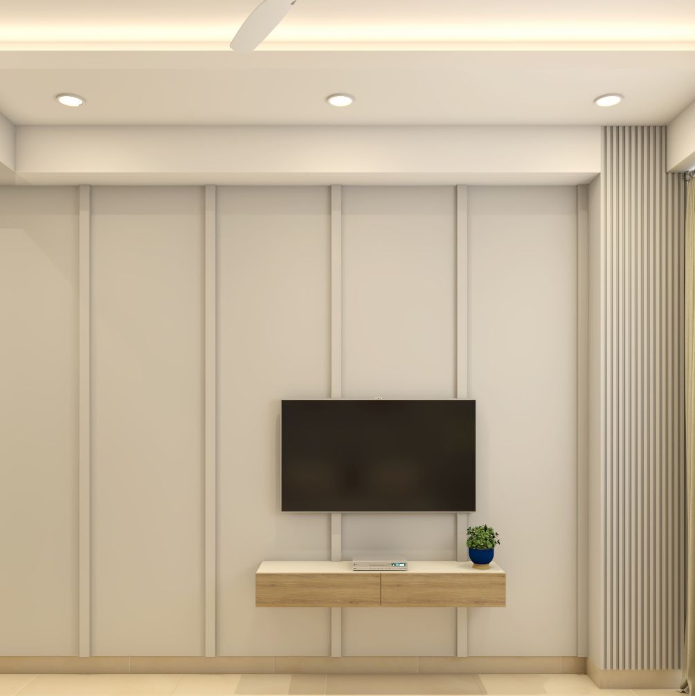 Compact Beige TV Cabinet Design | Livspace