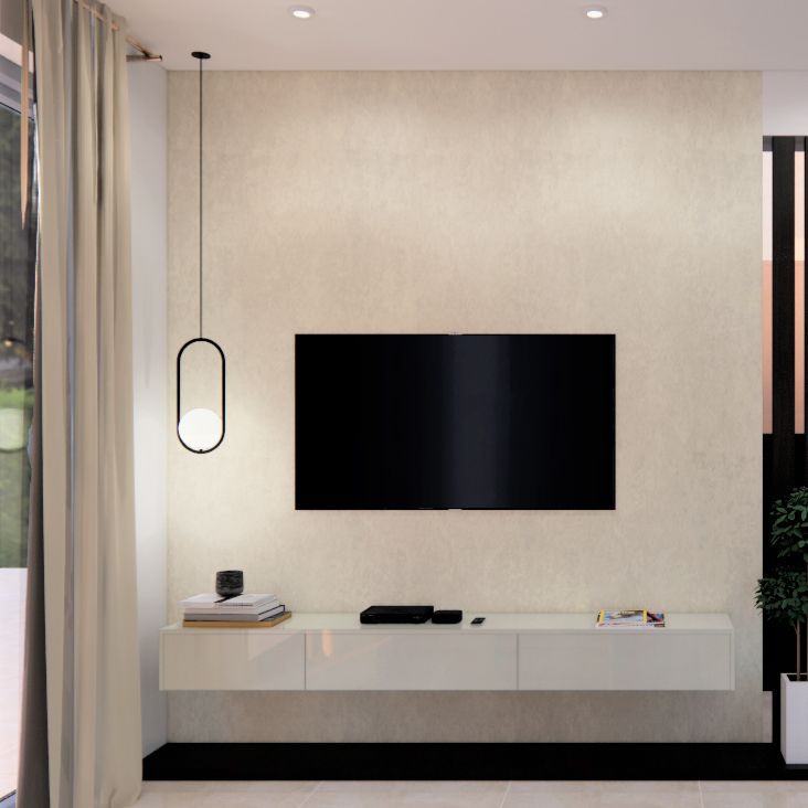 Glossy White TV Unit Design | Livspace