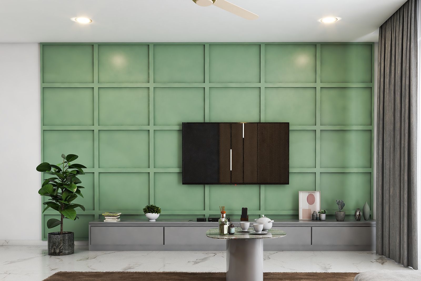 TV Unit Design With Dynamic Green Wall | Livspace