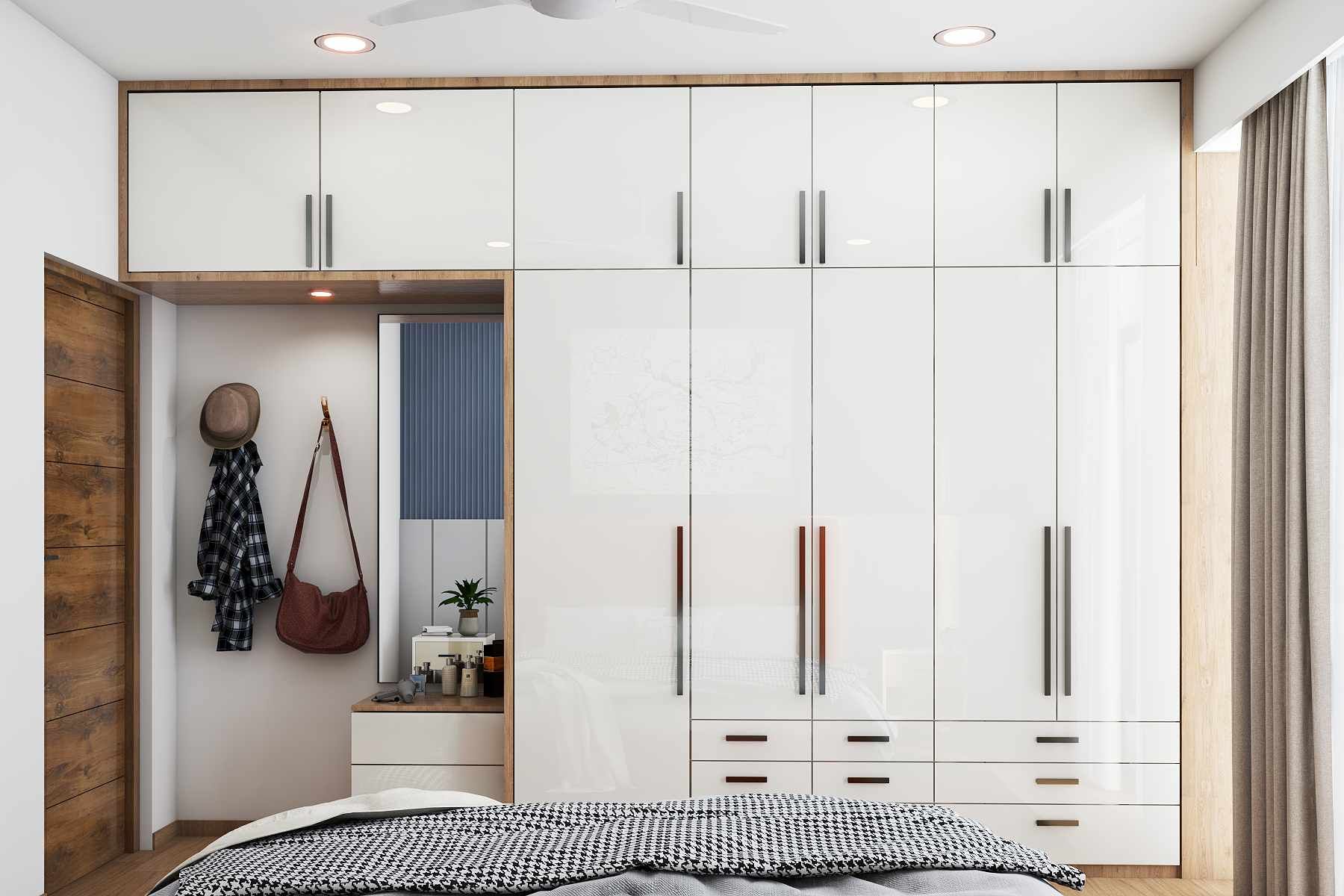 White 5-Door Wardrobe Design With Loft Storage | Livspace