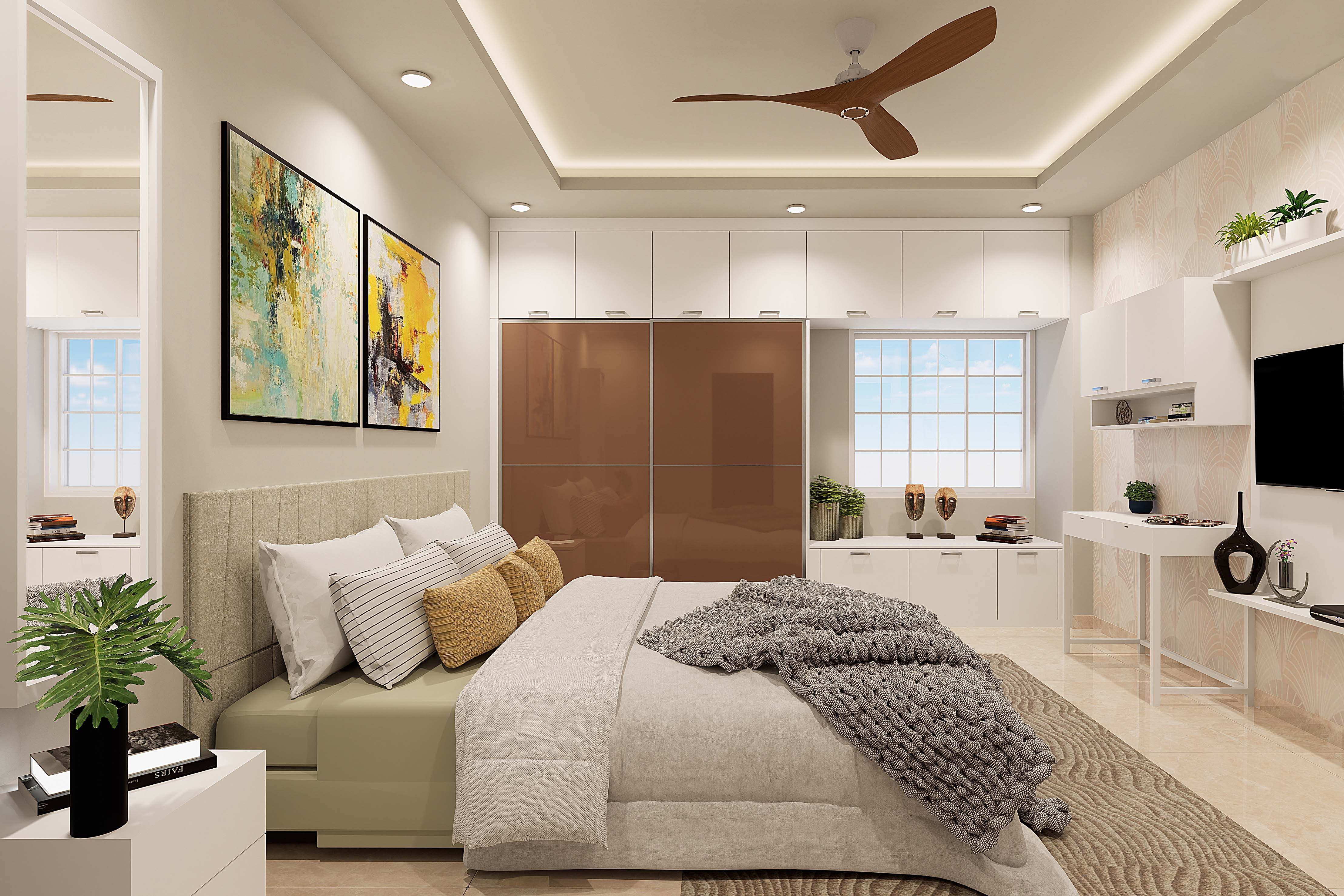 Brown And White 2-Door Wardrobe Design | Livspace