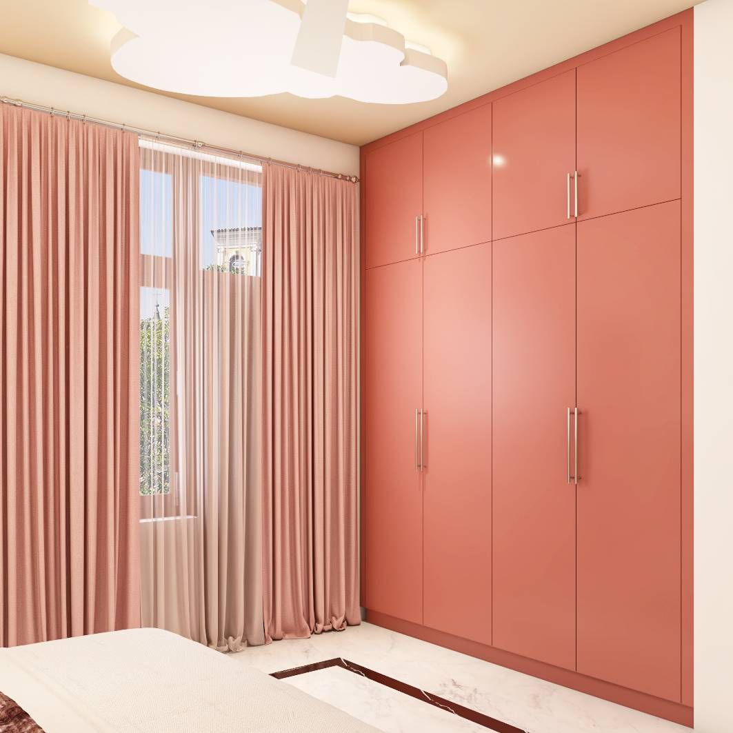 Modern Rose Pink 4-Door Swing Wardrobe Design - 6x2x9 Ft | Livspace