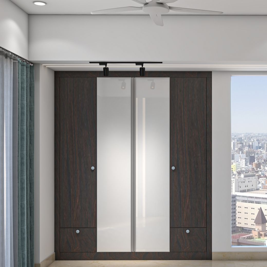 Compact Wardrobe Design With Wooden Grain Laminate | Livspace