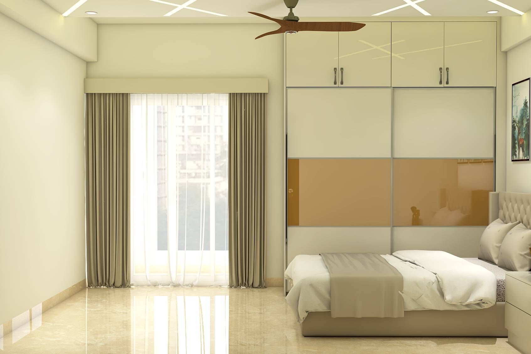 Contemporary Glossy Finish Sliding Wardrobe Design | Livspace