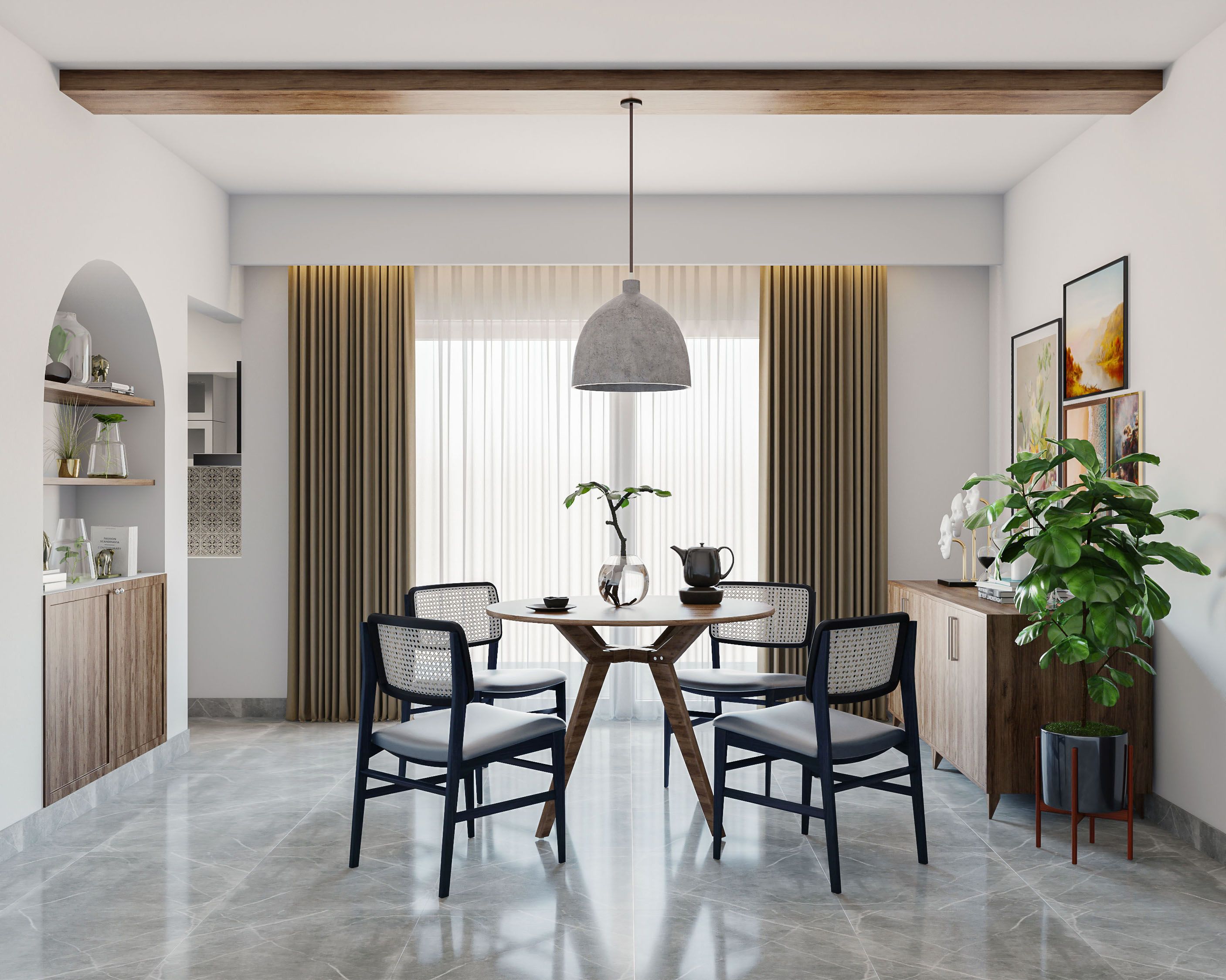 Single Layered False Ceiling Design With Wooden Polish | Livspace