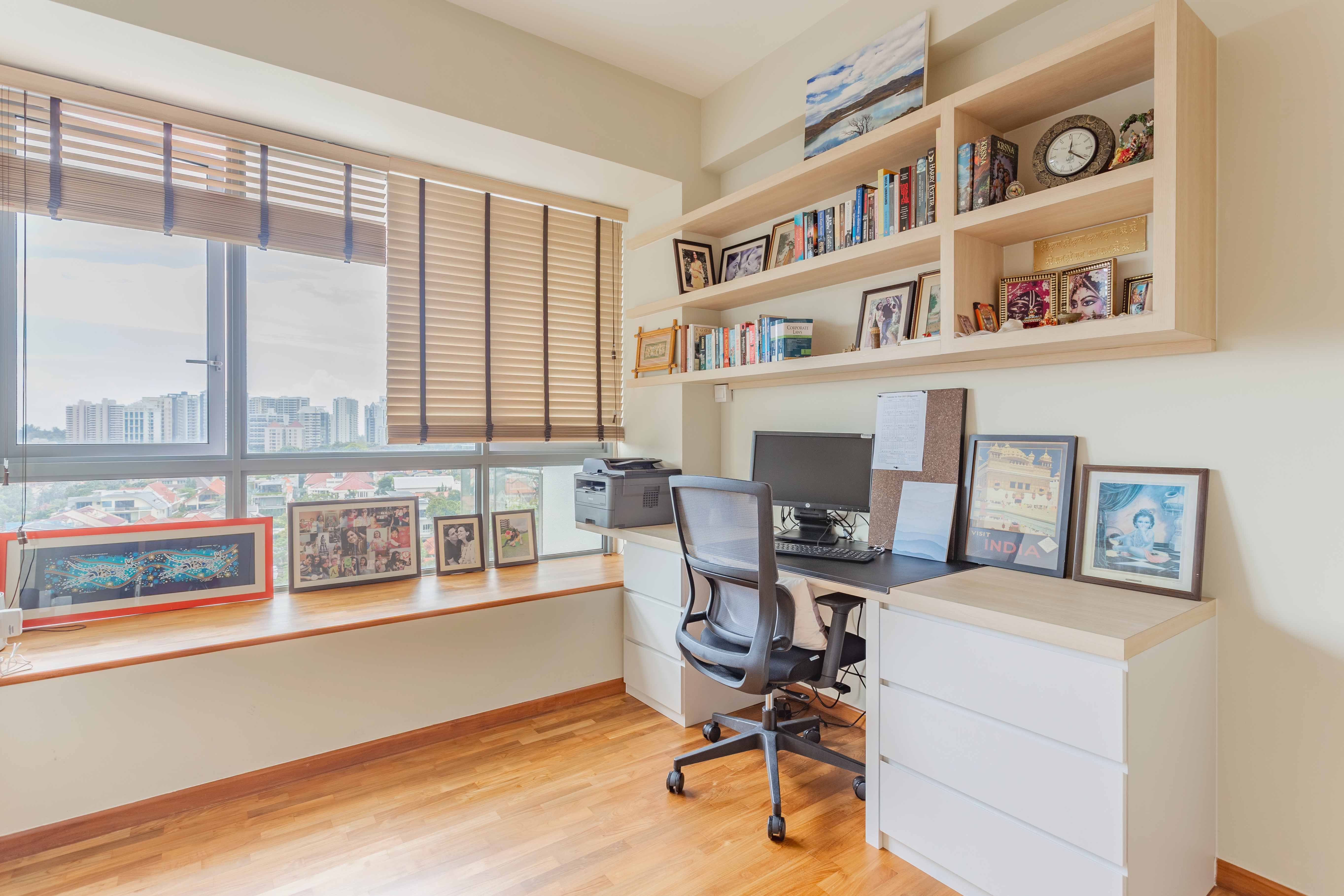 Home Office Design In White And Acacia Tones | Livspace