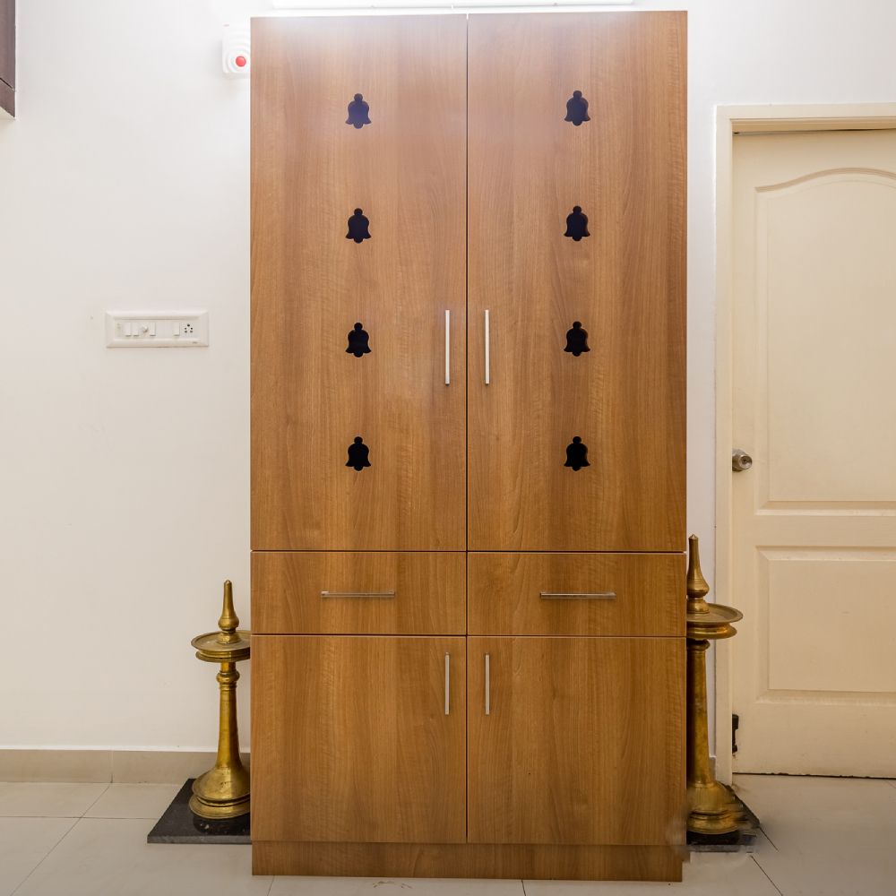Compact Floor-Mounted Pooja Unit Design With Drawers | Livspace