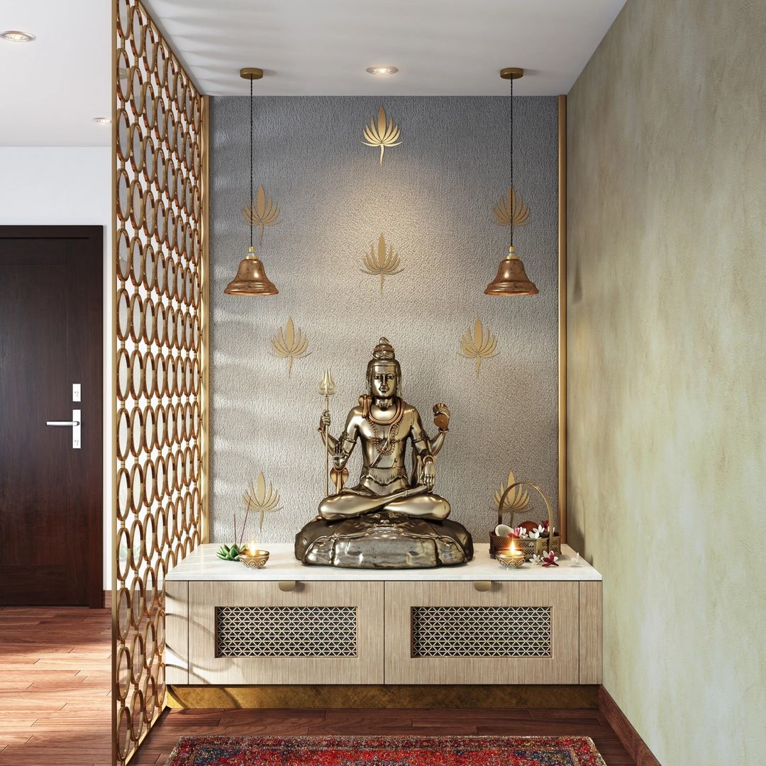 Elegant Semi-Open Pooja Room With Earthy Feel | Livspace