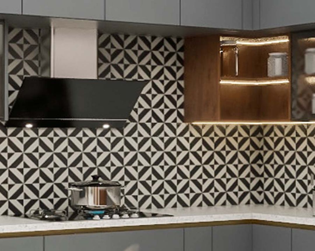 Patterned Kitchen Tile Design With A Wall Dado | Livspace