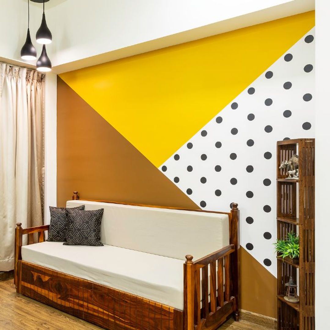 Warm-Toned Stencil Wall Paint For Living Rooms | Livspace