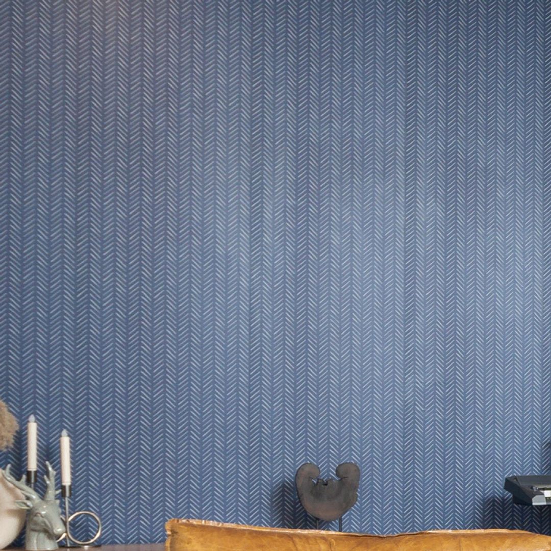 Living Room Wallpaper Design With Rich Blue Details | Livspace