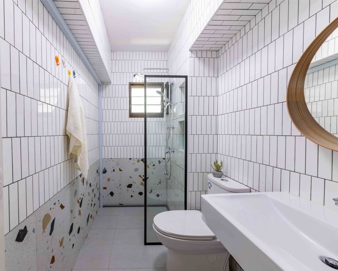 Blend of White Subway And Terrazzo Wall Tiles Design | Livspace