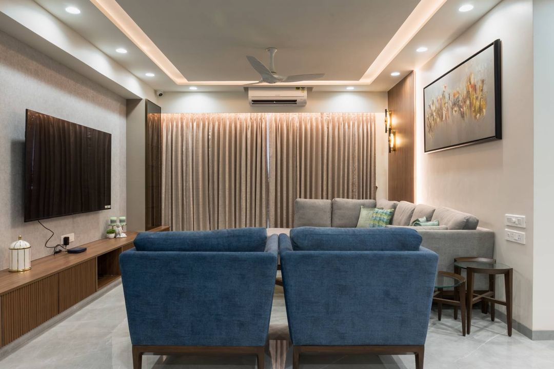 Peripheral and Central False Ceiling with Contemporary Recessed, Track ...