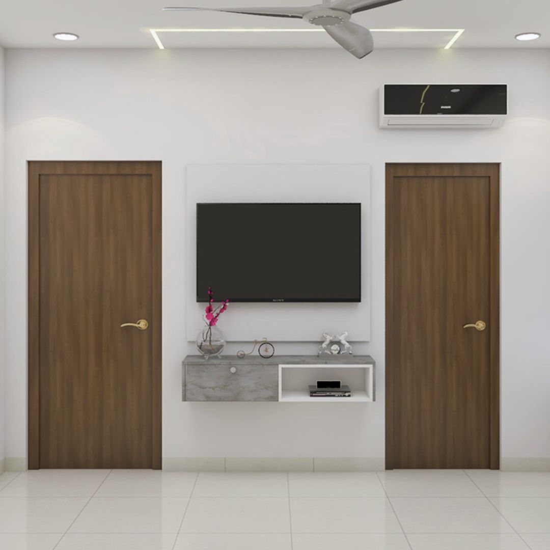 Modern TV Unit Design with Concealed Storage and Shelves | Livspace