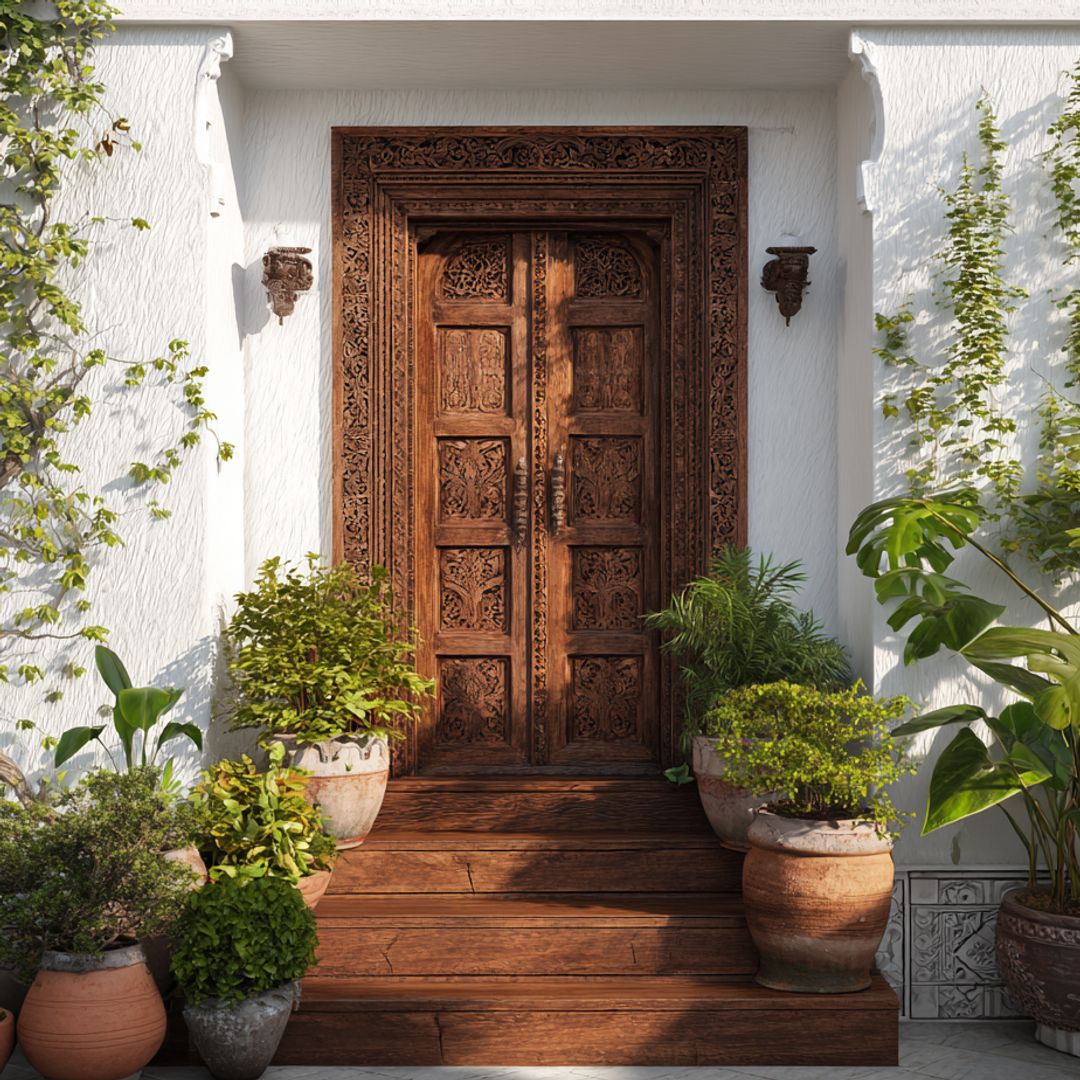 Indian Traditional Door Design with Swing Double Entrance Matte Finish ...
