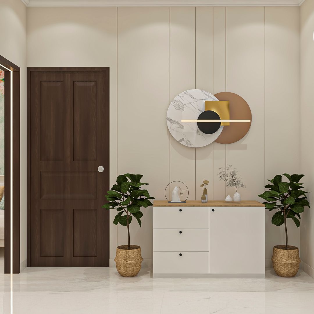 Beige Contemporary Vertical Wall Panel Wall Design with Gold Accents ...