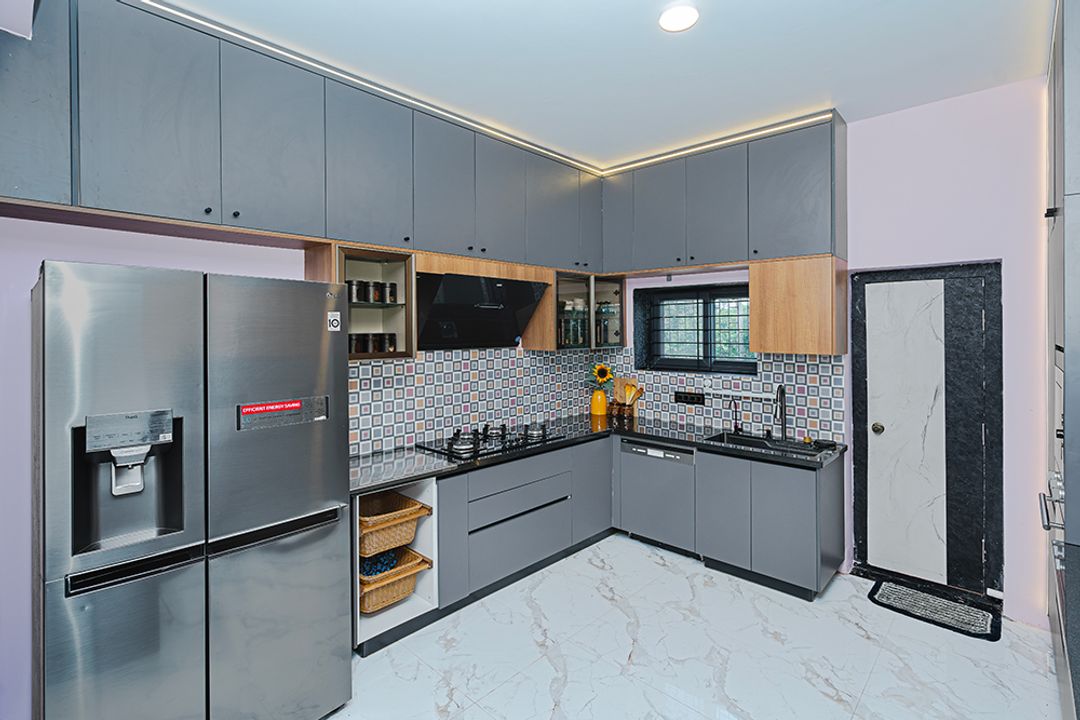 Contemporary L Shape Kitchen Design with Granite Countertops | Livspace