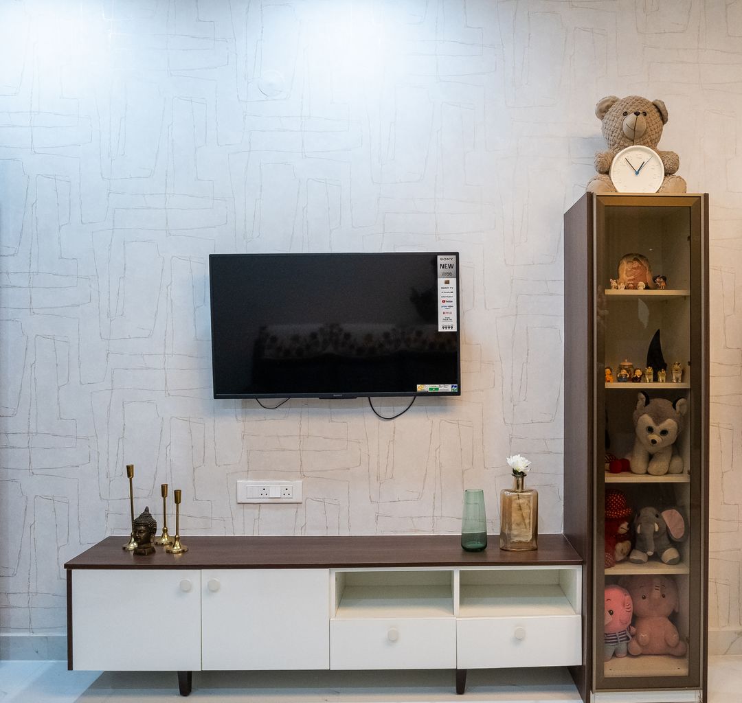 White Modern 7-Feet TV Unit Design With Toy Display and Glass Cabinets ...
