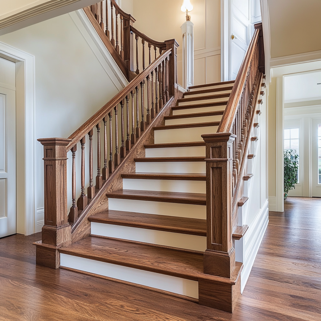 L-Shaped Staircase Design with Classic Wooden and Tiled Finish for ...
