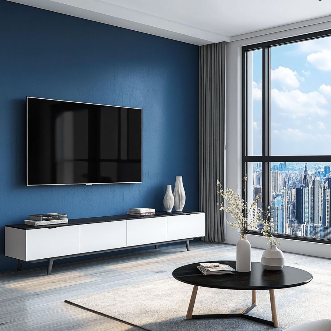 TV Unit Design with Modern Spacious Cabinets and Open Display Shelves ...