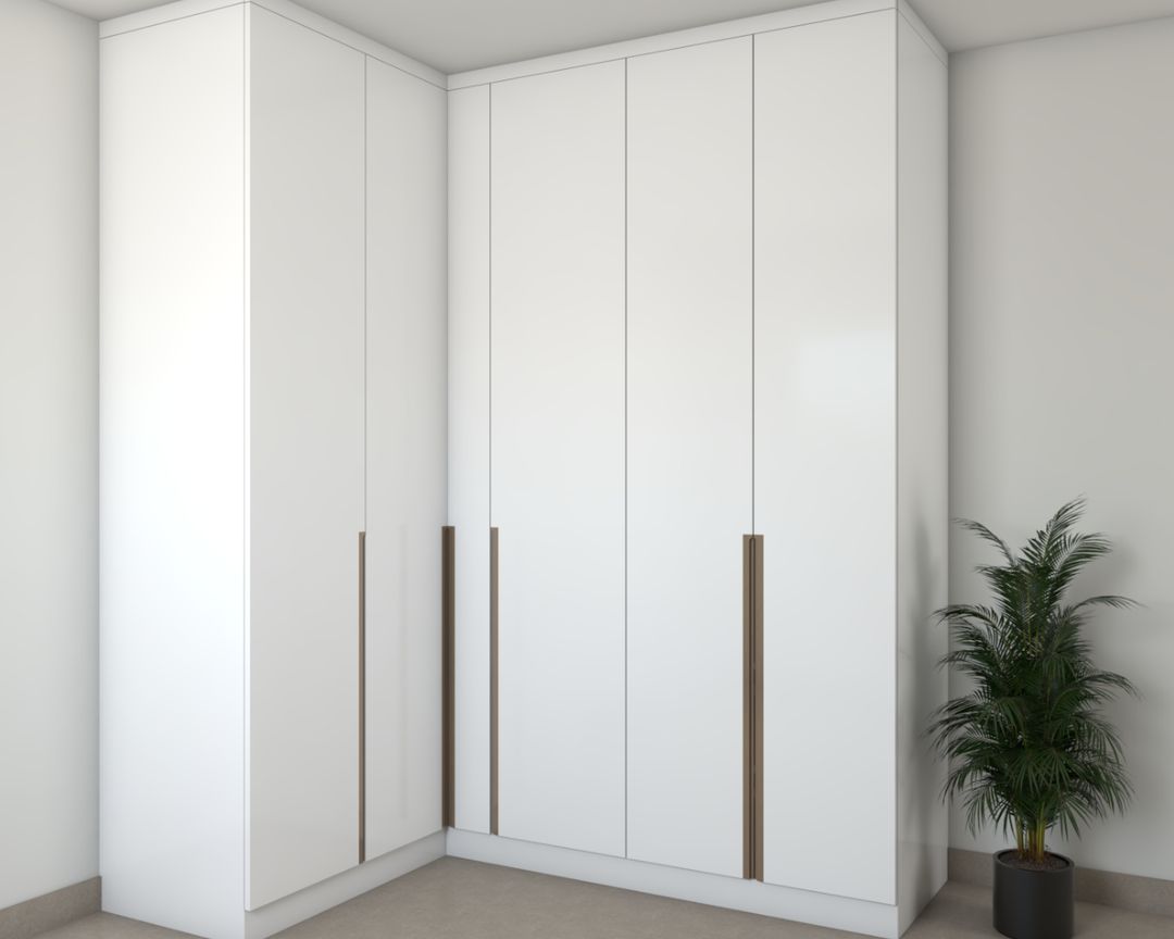White L-Shaped Wardrobe Design | Livspace