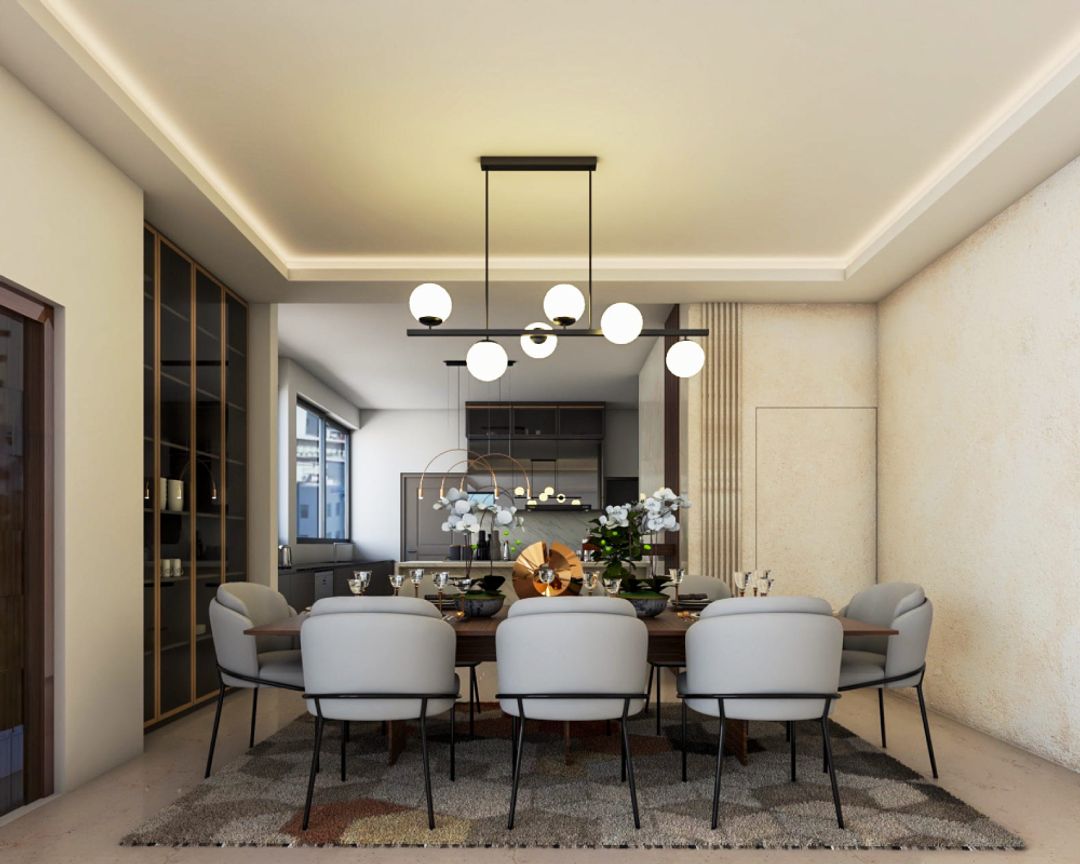 Peripheral Ceiling Design With Spotlights And Cove Lighting | Livspace