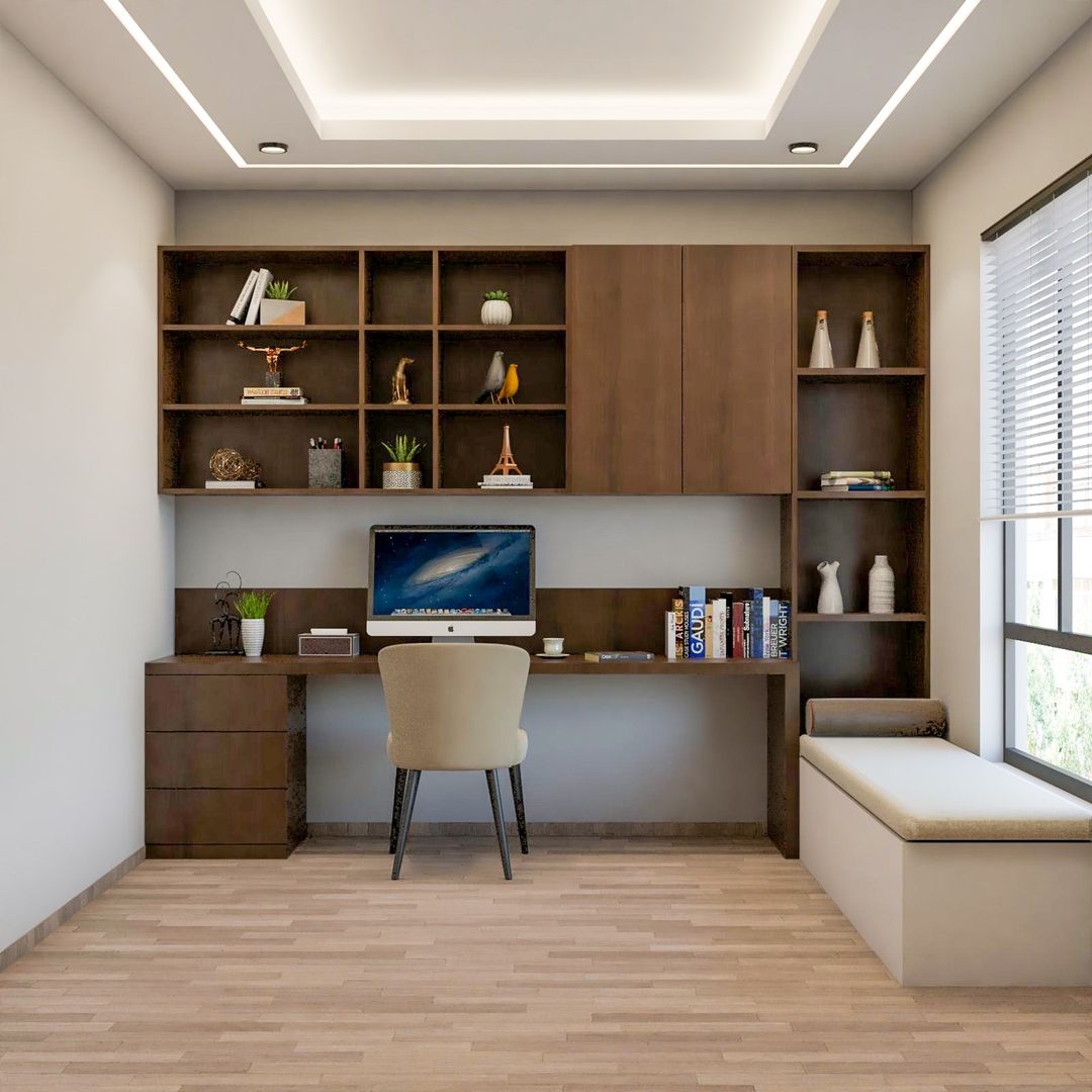 Home Office Design With Acacia Study Table And Armless Chair | Livspace