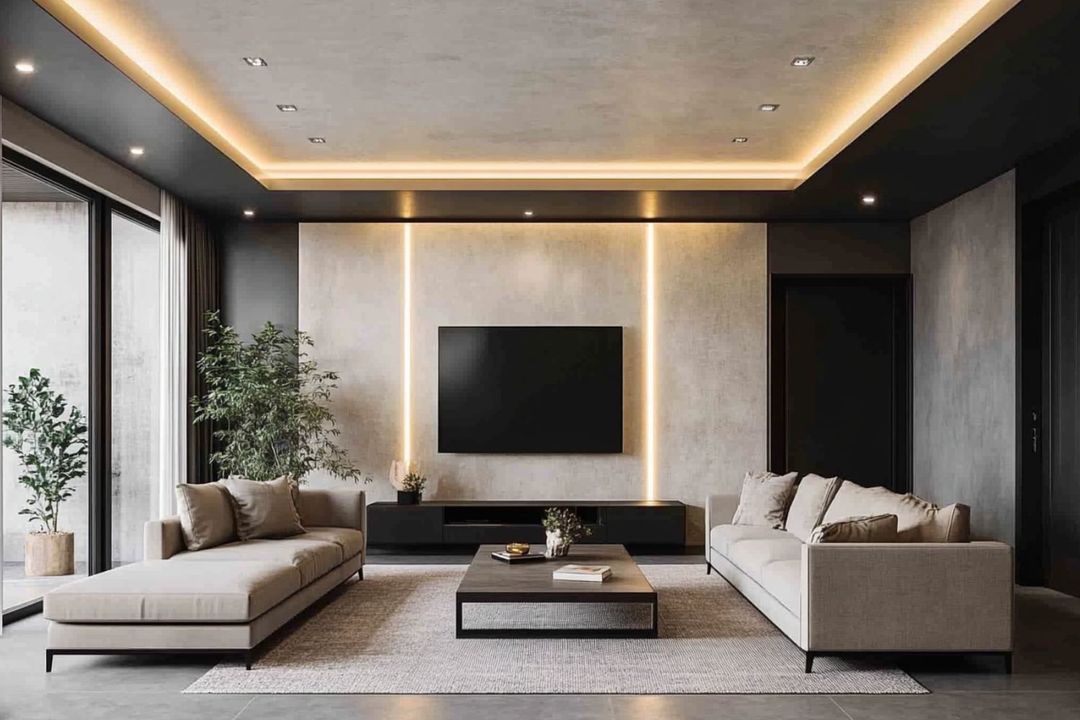 Rectangular Gypsum False Ceiling Design with Cove Lighting and ...