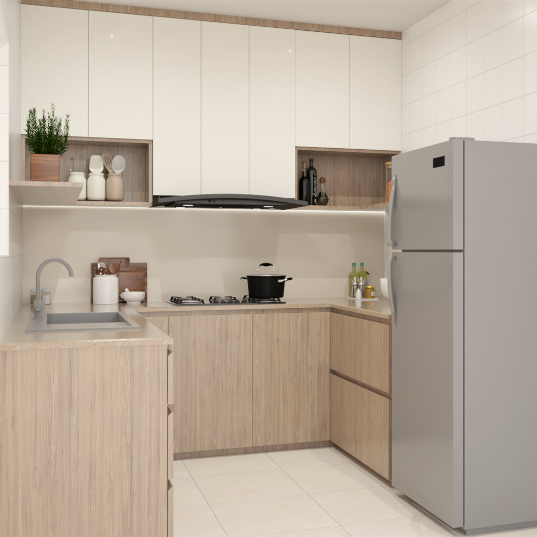 Contemporary Kitchen Design With Neutral Toned Cabinets | Livspace