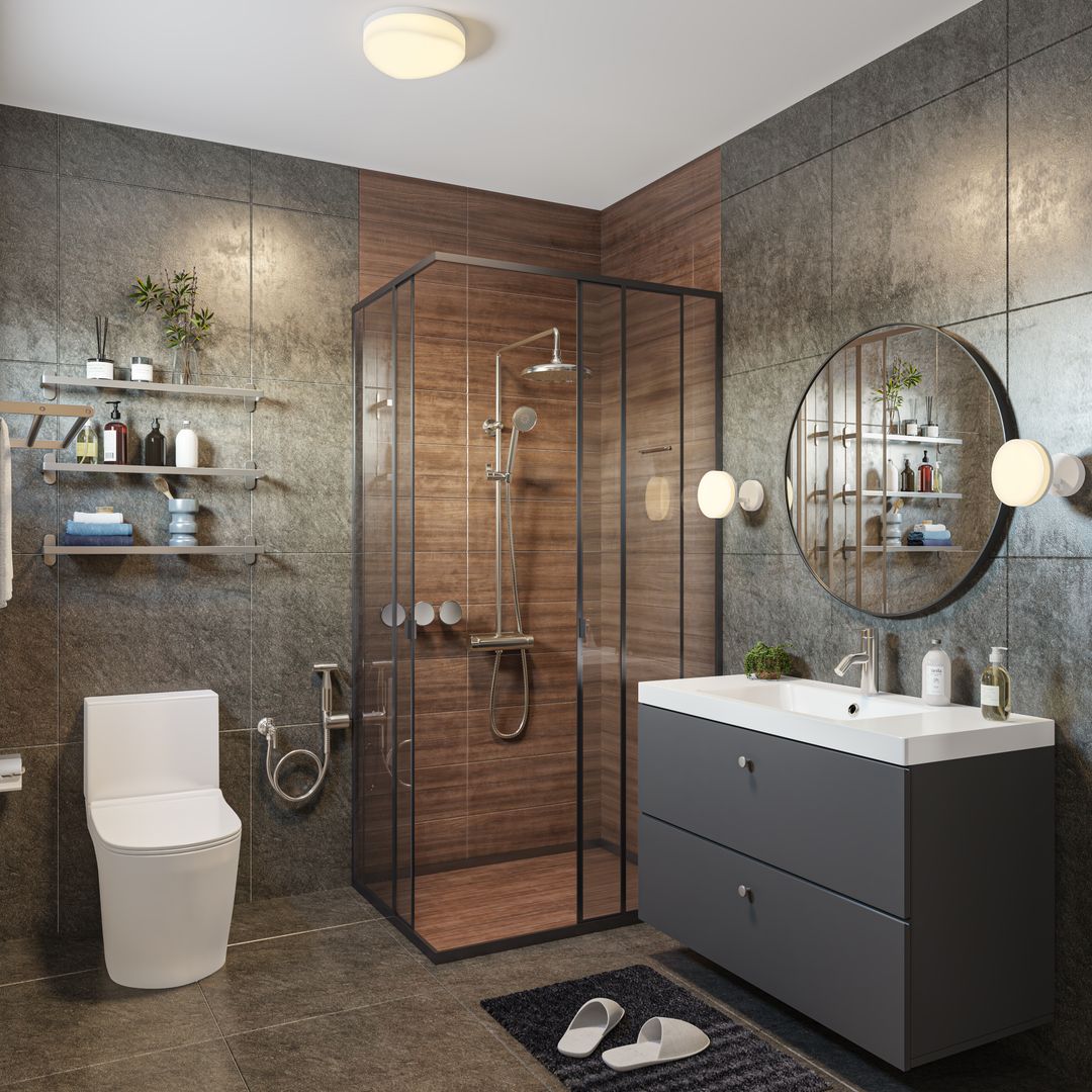 Contemporary Compact Toilet Design Idea With Shower Cubicle | Livspace