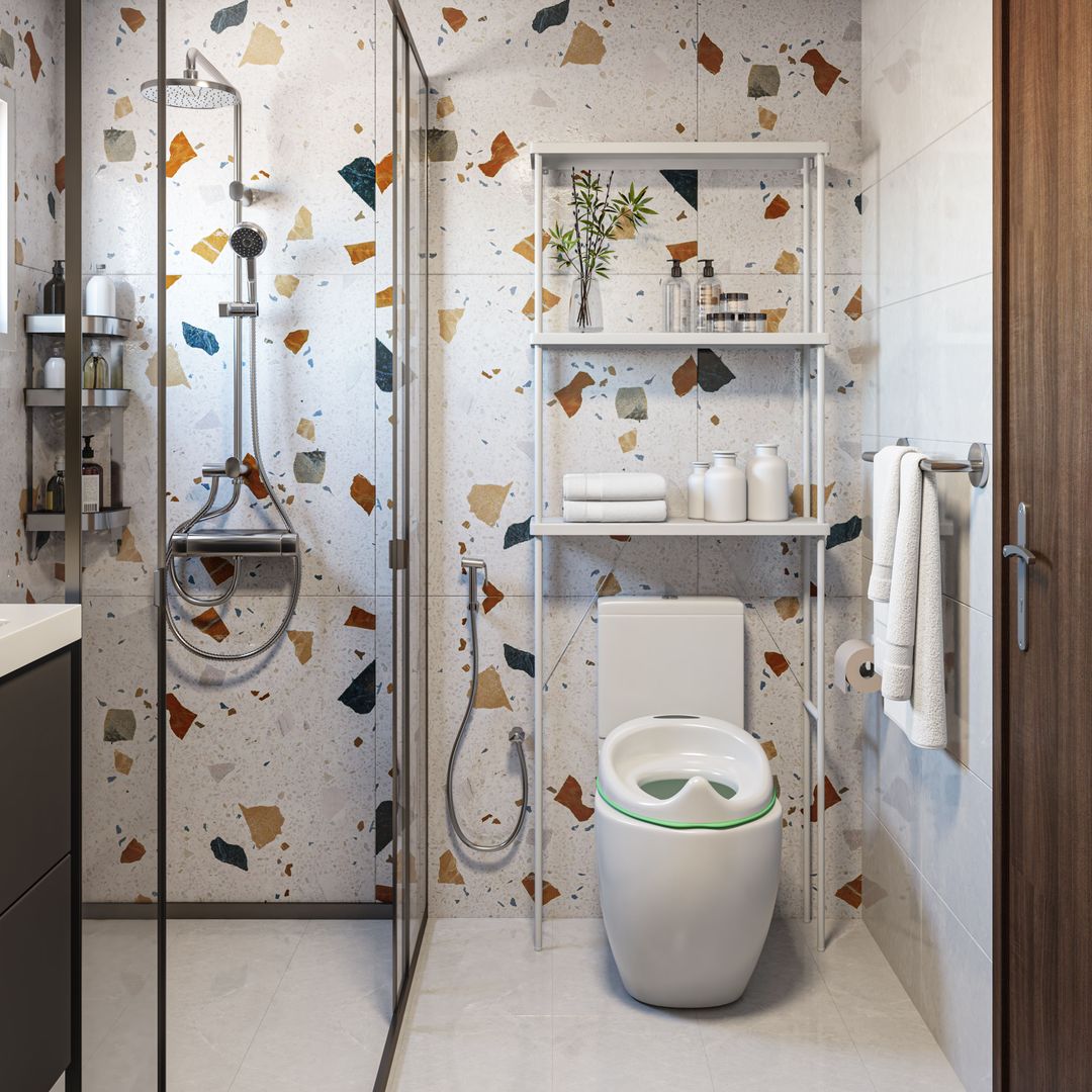 Contemporary Compact Toilet Design With Silver Fittings | Livspace