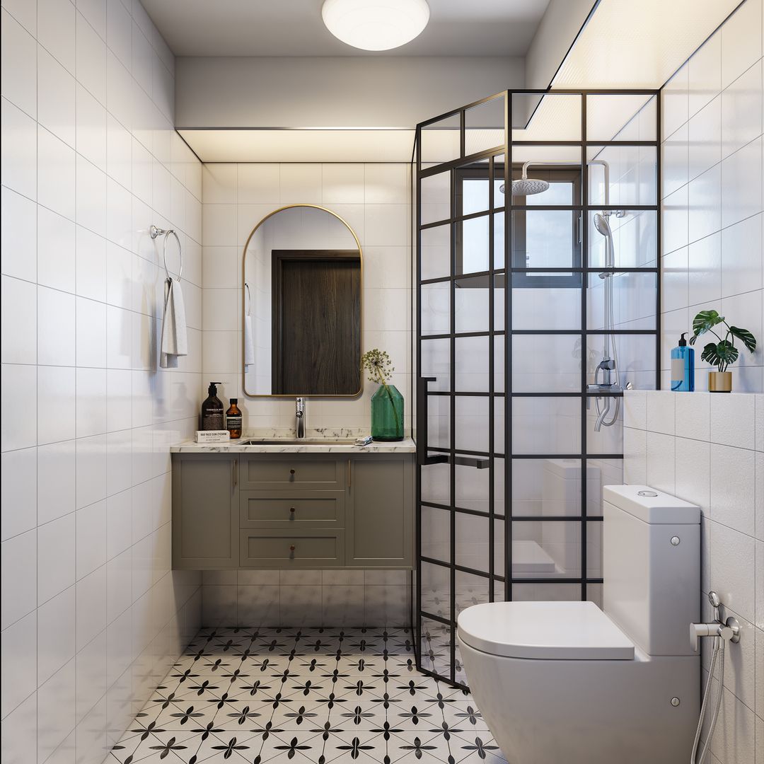 Contemporary Spacious Toilet Design With Shower Cubicle | Livspace
