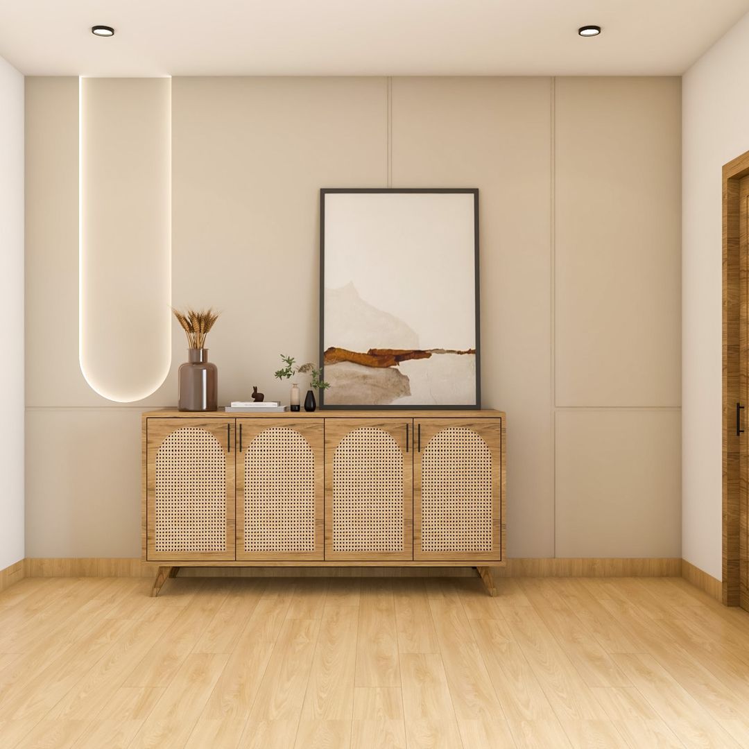Modern Warm & Inviting: Grooved Panel Foyer Design in Wooden Colour ...