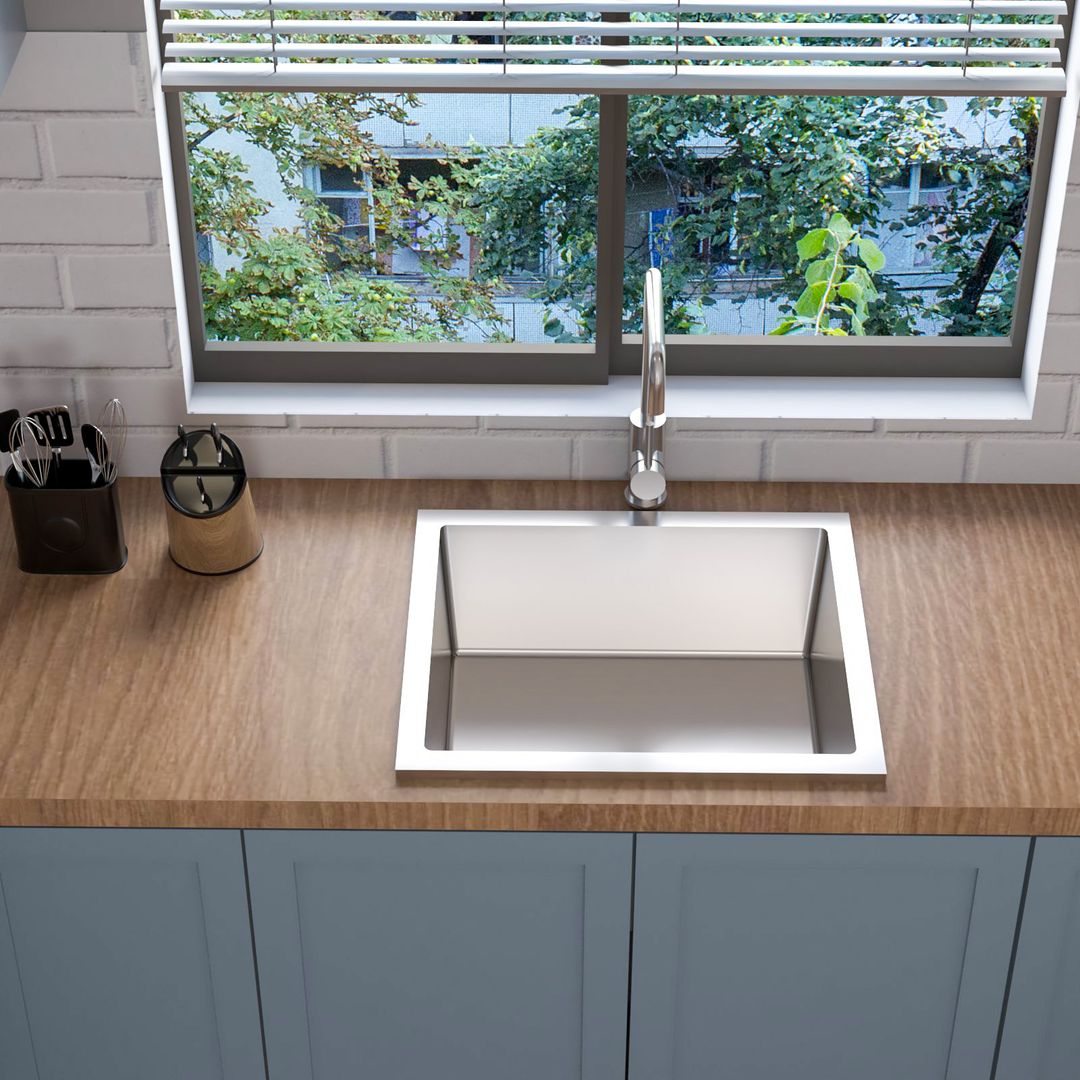 Compact Stainless Steel Top Mount Kitchen Sink Design with Single Bowl ...